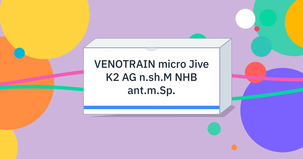 Symbolbild: Packung mit der Aufschrift VENOTRAIN micro Jive K2 AG n.sh.M NHB ant.m.Sp. (PZN 17766634) – Verfügbarkeit und Bezug in Apotheken in Frankfurt am Main