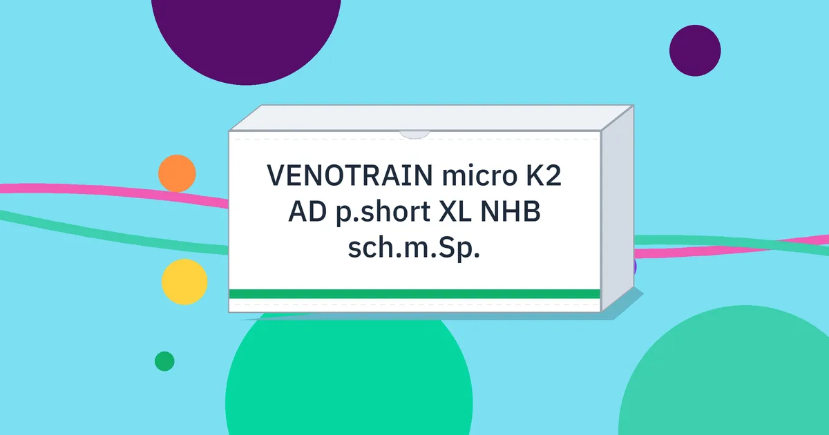 Symbolbild: Packung mit der Aufschrift VENOTRAIN micro K2 AD p.short XL NHB sch.m.Sp. (PZN 09387911) – Verfügbarkeit und Bezug in Apotheken in Frankfurt am Main