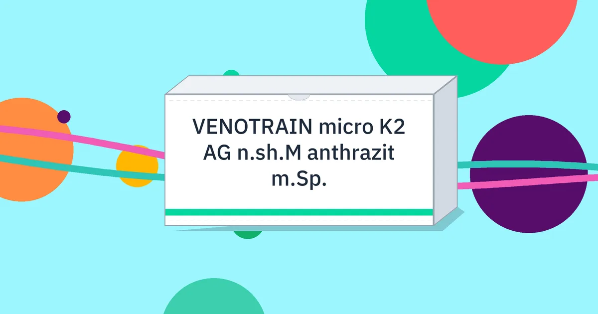 Symbolbild: Packung mit der Aufschrift VENOTRAIN micro K2 AG n.sh.M anthrazit m.Sp. (PZN 11061631) – Verfügbarkeit und Bezug in Apotheken in Frankfurt am Main