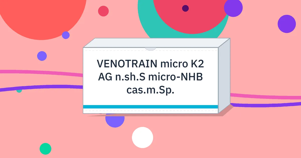 Symbolbild: Packung mit der Aufschrift VENOTRAIN micro K2 AG n.sh.S micro-NHB cas.m.Sp. (PZN 20758414) – Verfügbarkeit und Bezug in Apotheken in Frankfurt am Main