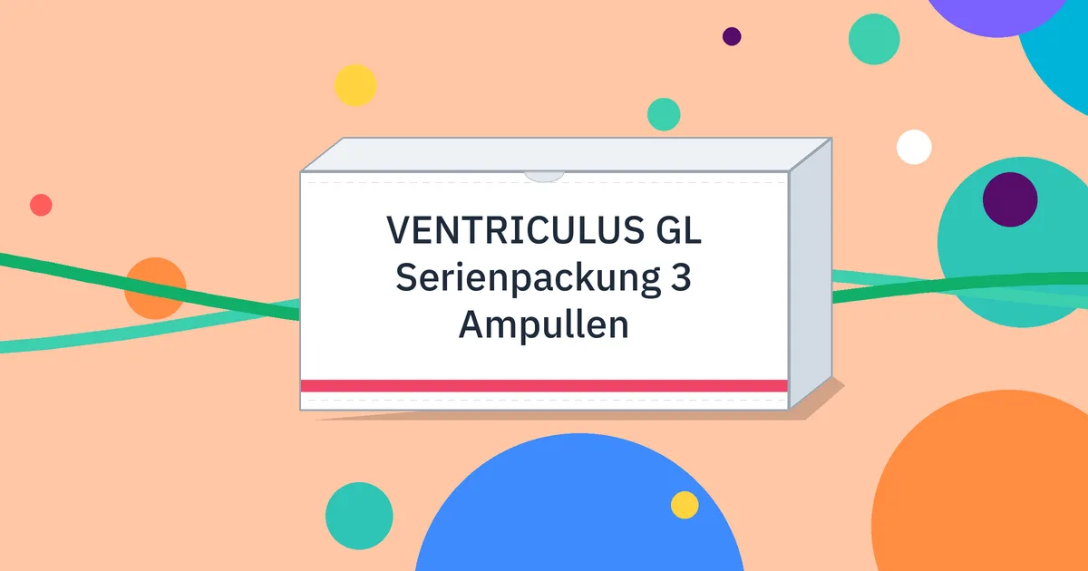 Symbolbild: Packung mit der Aufschrift VENTRICULUS GL Serienpackung 3 Ampullen (PZN 02498487) – Verfügbarkeit und Bezug in Apotheken in Frankfurt am Main