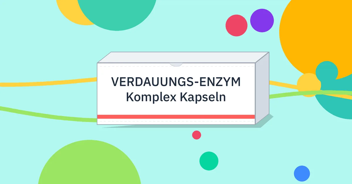 Symbolbild: Packung mit der Aufschrift VERDAUUNGS-ENZYM Komplex Kapseln (PZN 19759727) – Verfügbarkeit und Bezug in Apotheken in Frankfurt am Main