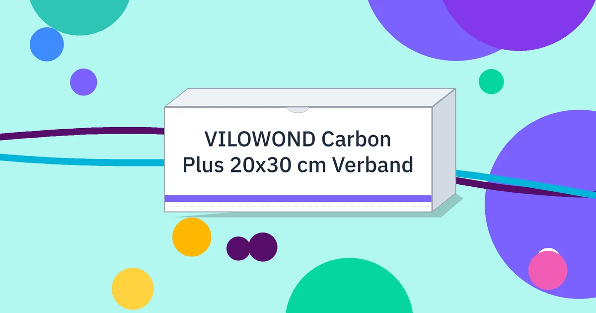 Symbolbild: Packung mit der Aufschrift VILOWOND Carbon Plus 20x30 cm Verband (PZN 17468061) – Verfügbarkeit und Bezug in Apotheken in Frankfurt am Main