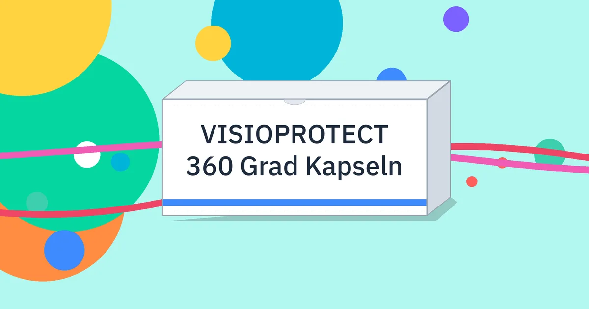 Symbolbild: Packung mit der Aufschrift VISIOPROTECT 360 Grad Kapseln (PZN 15614630) – Verfügbarkeit und Bezug in Apotheken in Frankfurt am Main