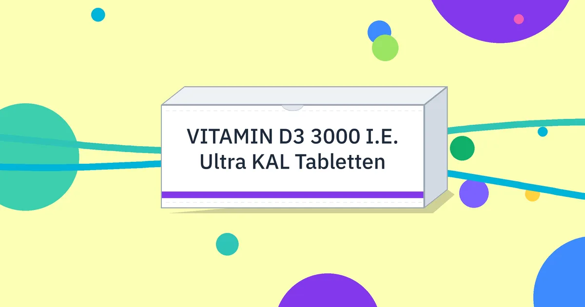 Symbolbild: Packung mit der Aufschrift VITAMIN D3 3000 I.E. Ultra KAL Tabletten (PZN 19349248) – Verfügbarkeit und Bezug in Apotheken in Frankfurt am Main