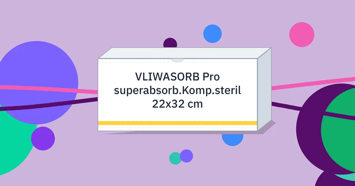 Symbolbild: Packung mit der Aufschrift VLIWASORB Pro superabsorb.Komp.steril 22x32 cm (PZN 17452893) – Verfügbarkeit und Bezug in Apotheken in Frankfurt am Main
