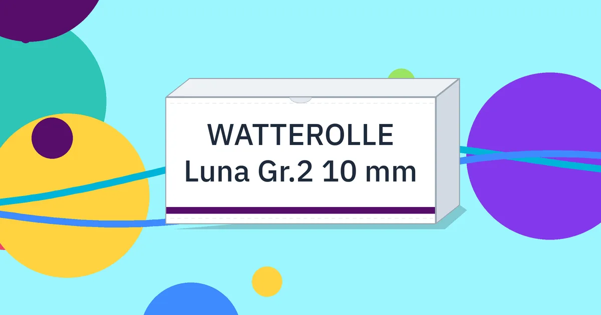 Symbolbild: Packung mit der Aufschrift WATTEROLLE Luna Gr.2 10 mm (PZN 07260566) – Verfügbarkeit und Bezug in Apotheken in Frankfurt am Main
