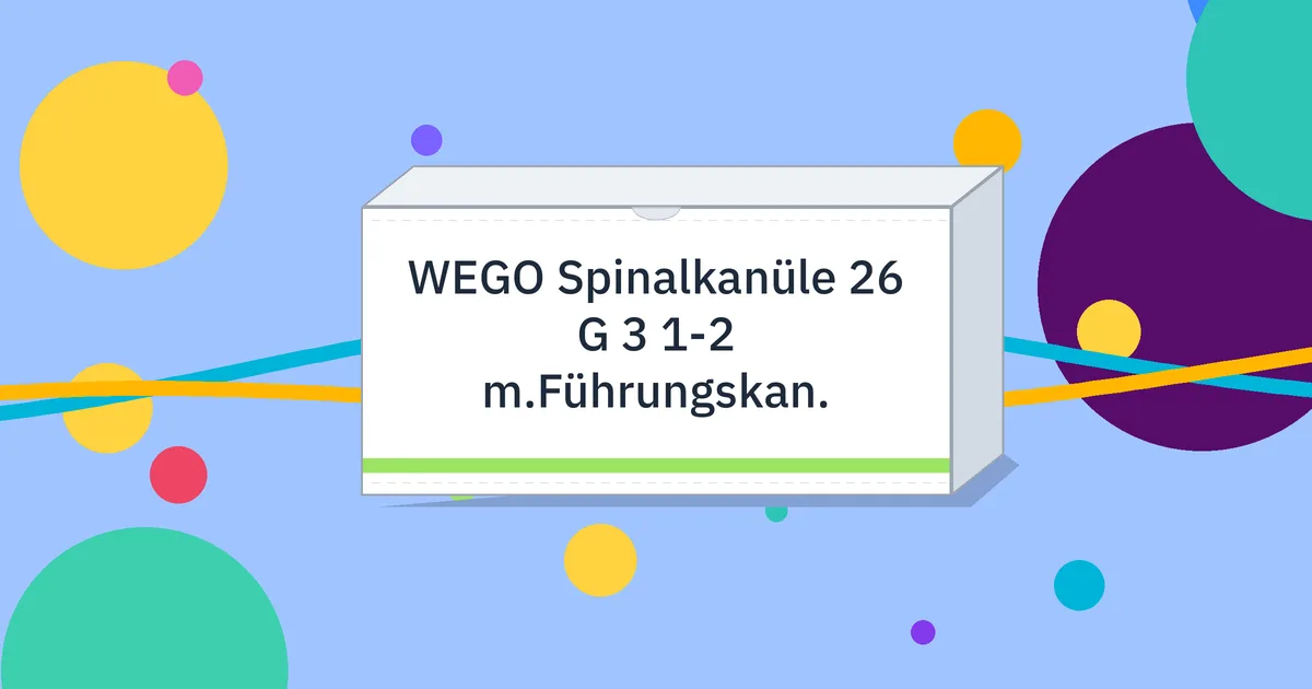 Symbolbild: Packung mit der Aufschrift WEGO Spinalkanüle 26 G 3 1-2 m.Führungskan. (PZN 18859912) – Verfügbarkeit und Bezug in Apotheken in Frankfurt am Main