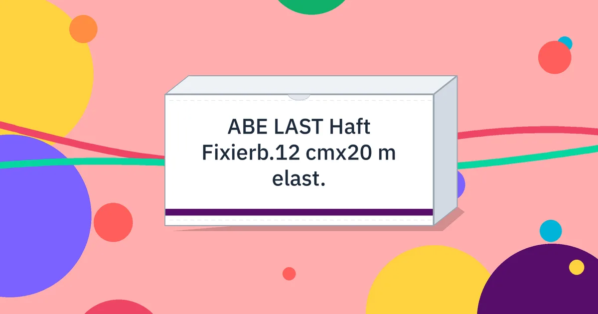 Symbolbild: Packung mit der Aufschrift ABE LAST Haft Fixierb.12 cmx20 m elast. (PZN 04853337) – Verfügbarkeit und Bezug in Apotheken in Frankfurt am Main