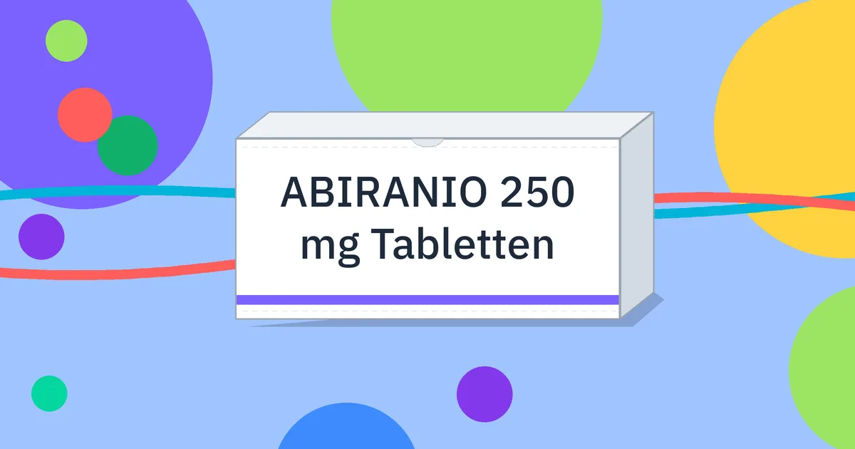 Symbolbild: Packung mit der Aufschrift ABIRANIO 250 mg Tabletten (PZN 19825128) – Verfügbarkeit und Bezug in Apotheken in Frankfurt am Main