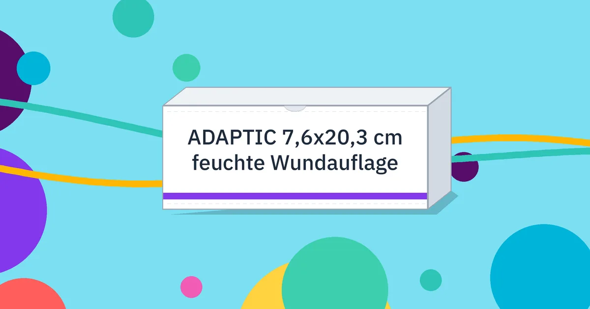 Symbolbild: Packung mit der Aufschrift ADAPTIC 7,6x20,3 cm feuchte Wundauflage (PZN 20545730) – Verfügbarkeit und Bezug in Apotheken in Frankfurt am Main