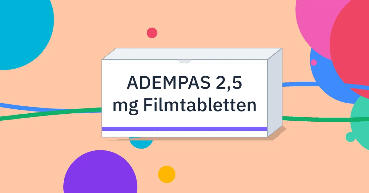 Symbolbild: Packung mit der Aufschrift ADEMPAS 2,5 mg Filmtabletten (PZN 10757276) – Verfügbarkeit und Bezug in Apotheken in Frankfurt am Main