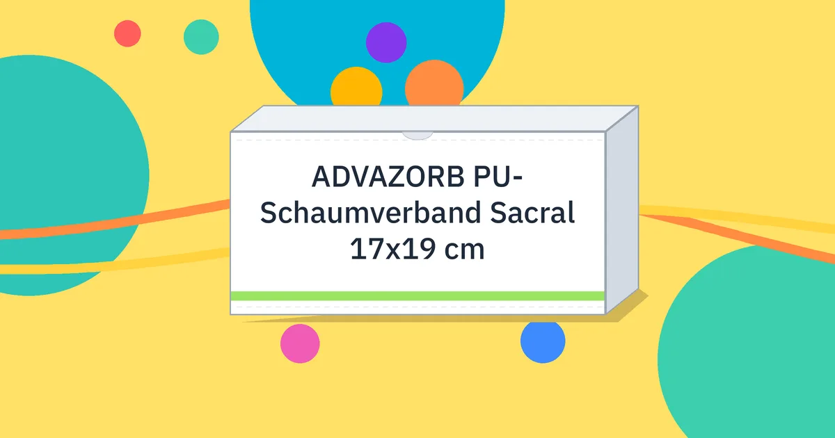 Symbolbild: Packung mit der Aufschrift ADVAZORB PU-Schaumverband Sacral 17x19 cm (PZN 14233328) – Verfügbarkeit und Bezug in Apotheken in Frankfurt am Main