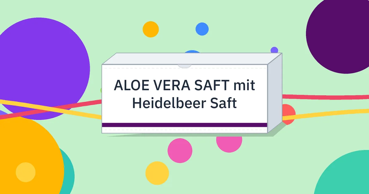 Symbolbild: Packung mit der Aufschrift ALOE VERA SAFT mit Heidelbeer Saft (PZN 08446095) – Verfügbarkeit und Bezug in Apotheken in Frankfurt am Main