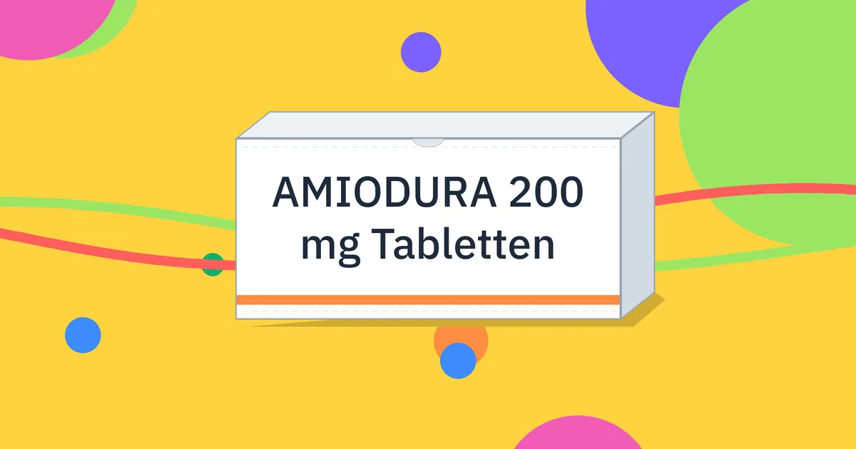 Symbolbild: Packung mit der Aufschrift AMIODURA 200 mg Tabletten (PZN 07653716) – Verfügbarkeit und Bezug in Apotheken in Frankfurt am Main