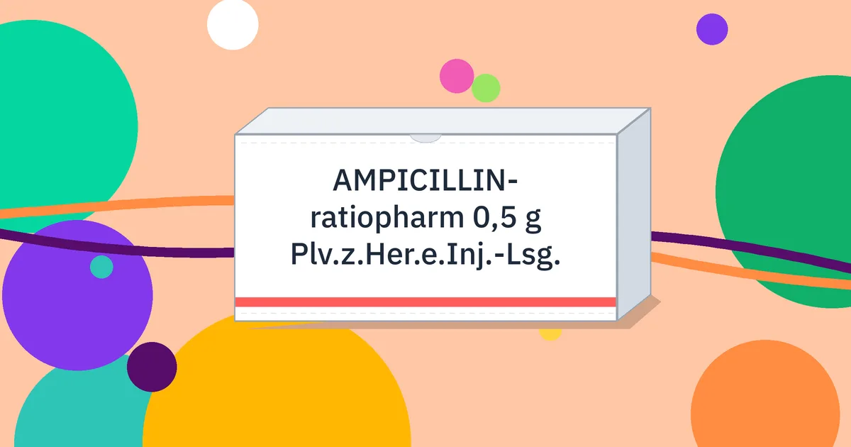 Symbolbild: Packung mit der Aufschrift AMPICILLIN-ratiopharm 0,5 g Plv.z.Her.e.Inj.-Lsg. (PZN 02036611) – Verfügbarkeit und Bezug in Apotheken in Frankfurt am Main