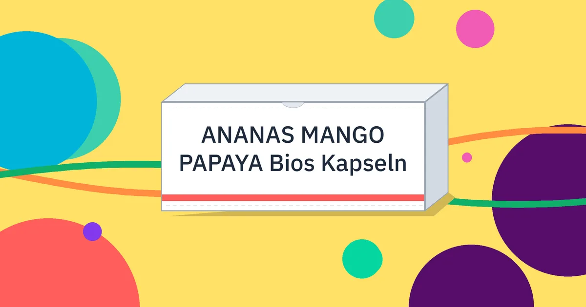 Symbolbild: Packung mit der Aufschrift ANANAS MANGO PAPAYA Bios Kapseln (PZN 03485446) – Verfügbarkeit und Bezug in Apotheken in Frankfurt am Main