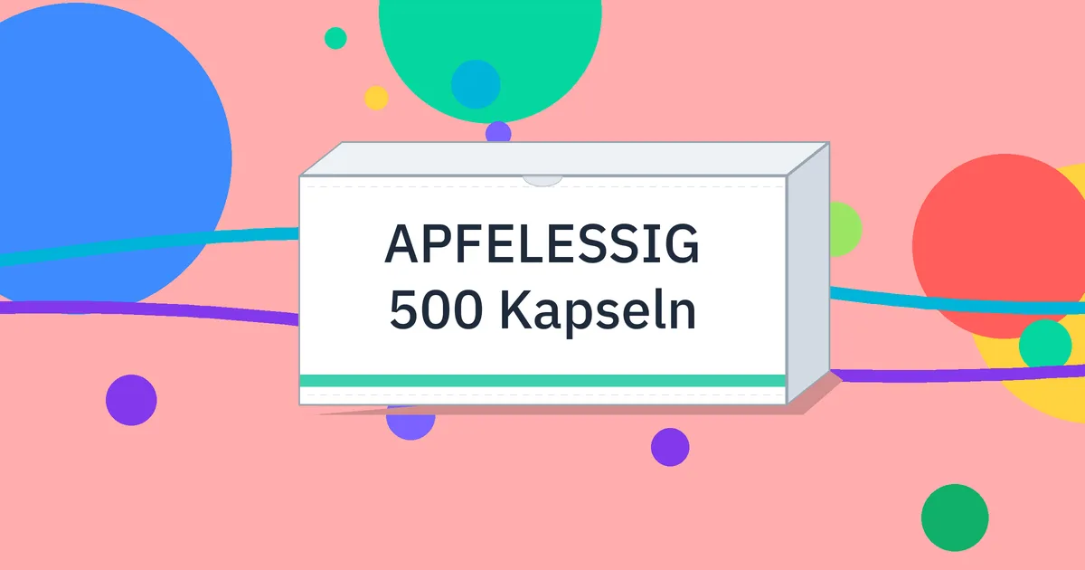 Symbolbild: Packung mit der Aufschrift APFELESSIG 500 Kapseln (PZN 00321974) – Verfügbarkeit und Bezug in Apotheken in Frankfurt am Main