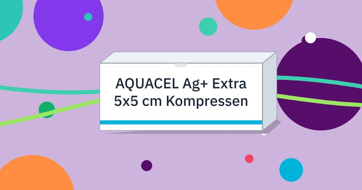 Symbolbild: Packung mit der Aufschrift AQUACEL Ag+ Extra 5x5 cm Kompressen (PZN 19401629) – Verfügbarkeit und Bezug in Apotheken in Frankfurt am Main