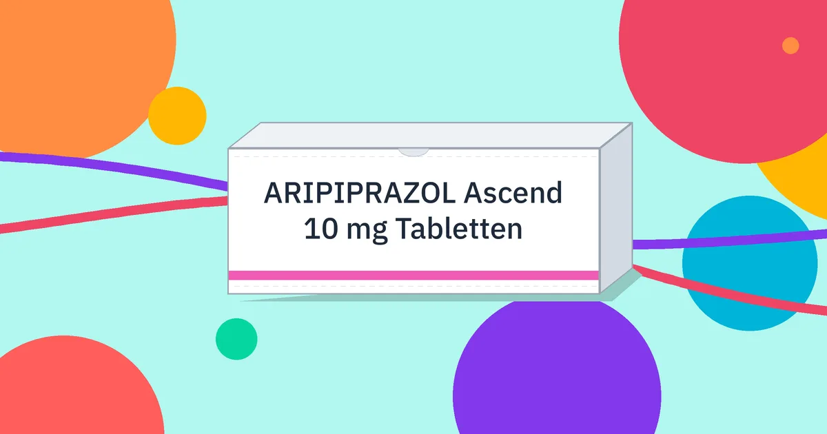 Symbolbild: Packung mit der Aufschrift ARIPIPRAZOL Ascend 10 mg Tabletten (PZN 18425289) – Verfügbarkeit und Bezug in Apotheken in Frankfurt am Main
