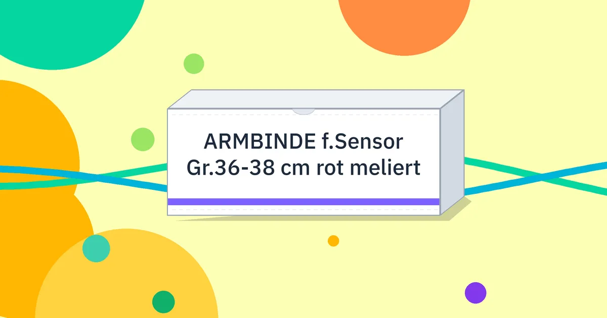 Symbolbild: Packung mit der Aufschrift ARMBINDE f.Sensor Gr.36-38 cm rot meliert (PZN 13917496) – Verfügbarkeit und Bezug in Apotheken in Frankfurt am Main
