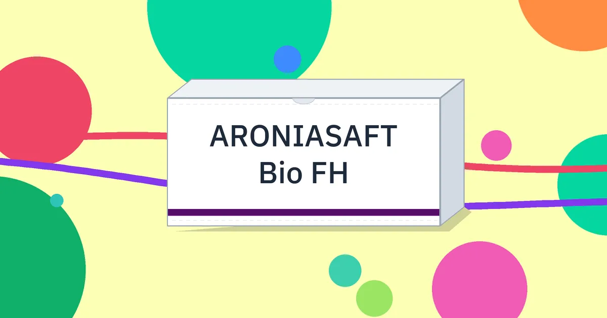 Symbolbild: Packung mit der Aufschrift ARONIASAFT Bio FH (PZN 13716645) – Verfügbarkeit und Bezug in Apotheken in Frankfurt am Main