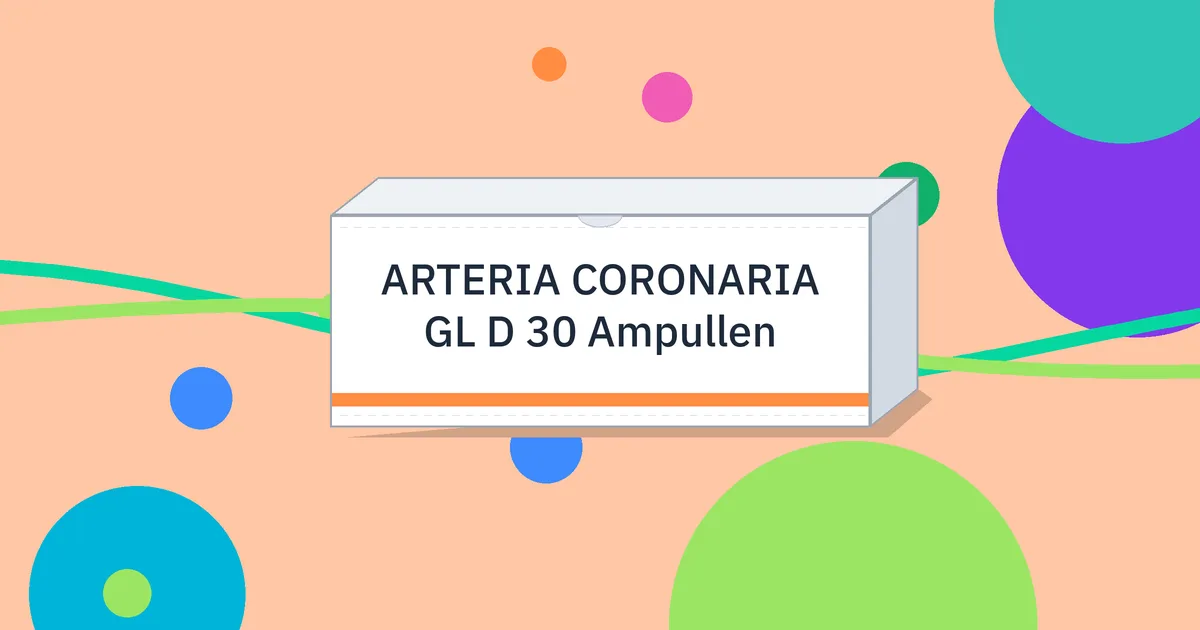 Symbolbild: Packung mit der Aufschrift ARTERIA CORONARIA GL D 30 Ampullen (PZN 03359339) – Verfügbarkeit und Bezug in Apotheken in Frankfurt am Main