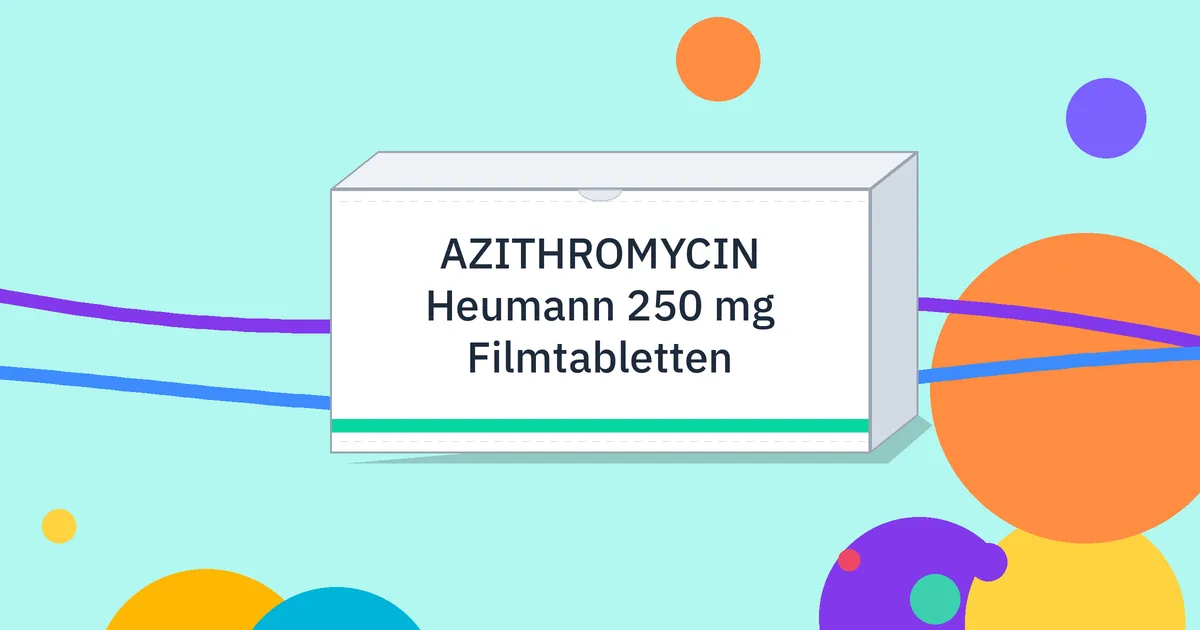 Symbolbild: Packung mit der Aufschrift AZITHROMYCIN Heumann 250 mg Filmtabletten (PZN 16598583) – Verfügbarkeit und Bezug in Apotheken in Frankfurt am Main