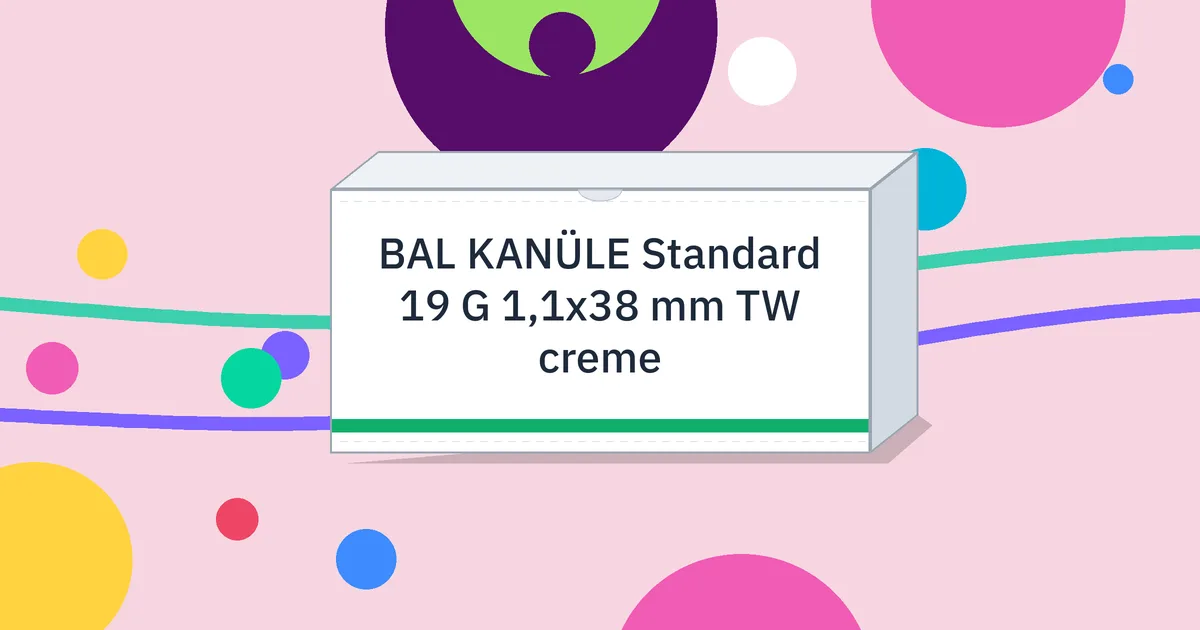 Symbolbild: Packung mit der Aufschrift BAL KANÜLE Standard 19 G 1,1x38 mm TW creme (PZN 19124176) – Verfügbarkeit und Bezug in Apotheken in Frankfurt am Main