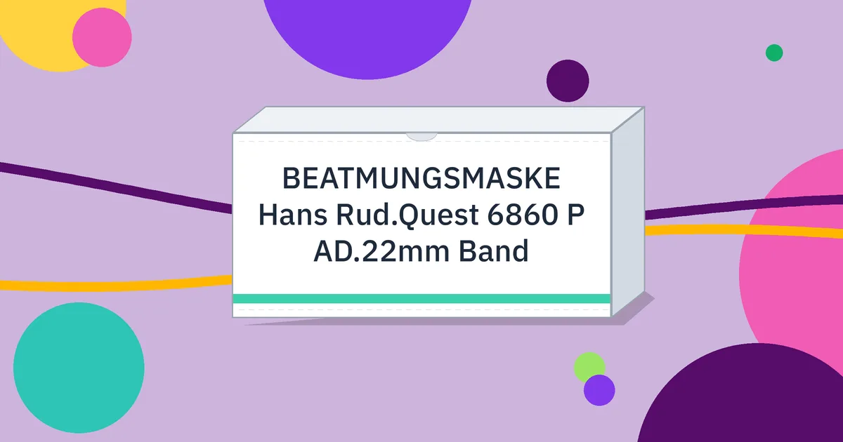 Symbolbild: Packung mit der Aufschrift BEATMUNGSMASKE Hans Rud.Quest 6860 P AD.22mm Band (PZN 17303673) – Verfügbarkeit und Bezug in Apotheken in Frankfurt am Main