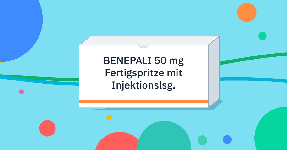Symbolbild: Packung mit der Aufschrift BENEPALI 50 mg Fertigspritze mit Injektionslsg. (PZN 15299401) – Verfügbarkeit und Bezug in Apotheken in Frankfurt am Main
