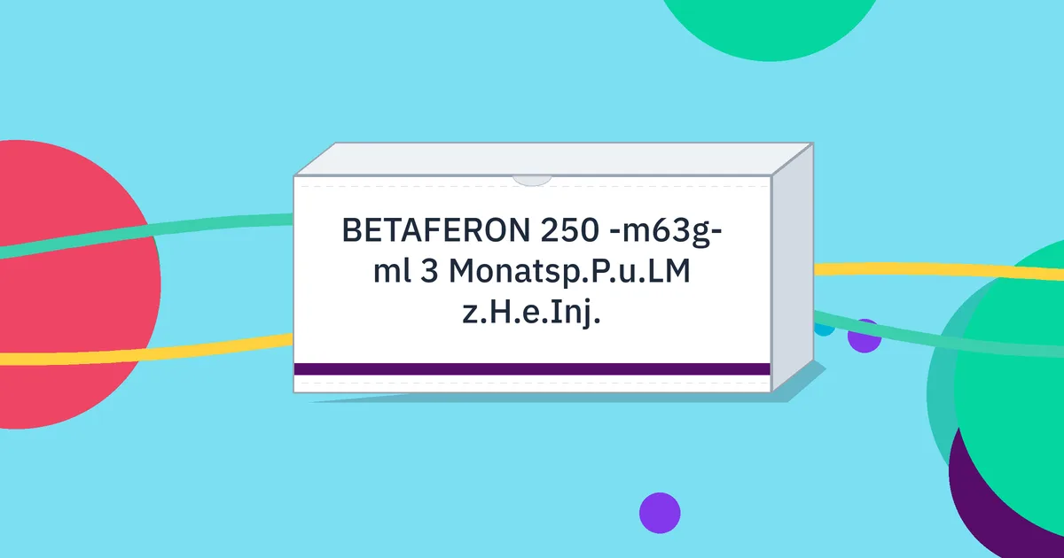 Symbolbild: Packung mit der Aufschrift BETAFERON 250 -m63g-ml 3 Monatsp.P.u.LM z.H.e.Inj. (PZN 09219214) – Verfügbarkeit und Bezug in Apotheken in Frankfurt am Main