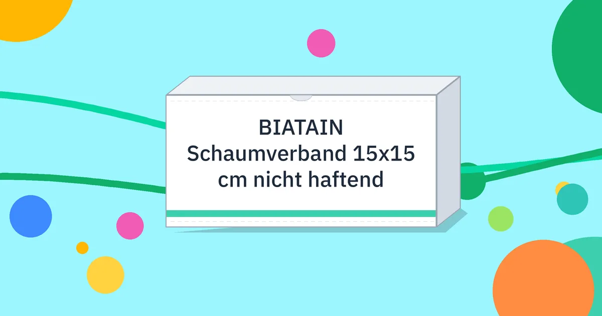 Symbolbild: Packung mit der Aufschrift BIATAIN Schaumverband 15x15 cm nicht haftend (PZN 18122703) – Verfügbarkeit und Bezug in Apotheken in Frankfurt am Main