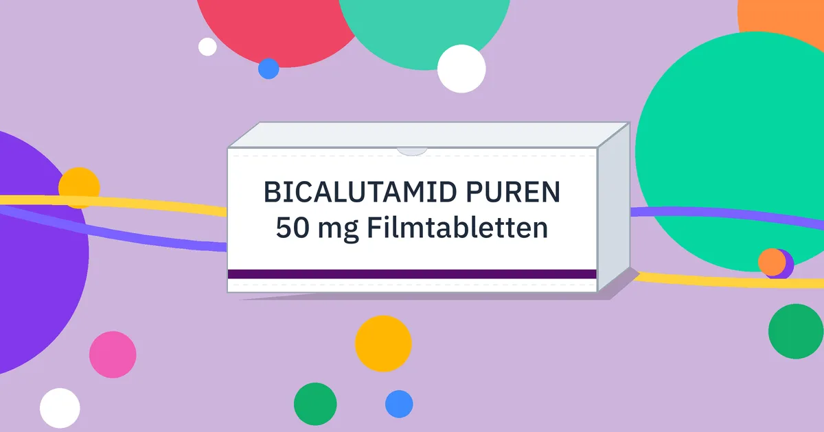 Symbolbild: Packung mit der Aufschrift BICALUTAMID PUREN 50 mg Filmtabletten (PZN 19720435) – Verfügbarkeit und Bezug in Apotheken in Frankfurt am Main