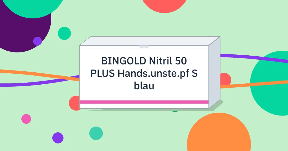 Symbolbild: Packung mit der Aufschrift BINGOLD Nitril 50 PLUS Hands.unste.pf S blau (PZN 12569159) – Verfügbarkeit und Bezug in Apotheken in Frankfurt am Main