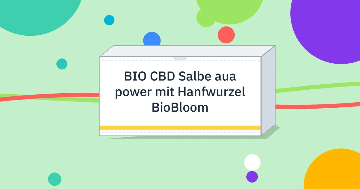 Symbolbild: Packung mit der Aufschrift BIO CBD Salbe aua power mit Hanfwurzel BioBloom (PZN 18119339) – Verfügbarkeit und Bezug in Apotheken in Frankfurt am Main