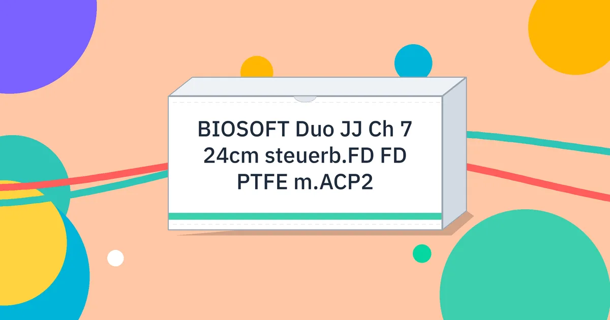 Symbolbild: Packung mit der Aufschrift BIOSOFT Duo JJ Ch 7 24cm steuerb.FD FD PTFE m.ACP2 (PZN 17510136) – Verfügbarkeit und Bezug in Apotheken in Frankfurt am Main
