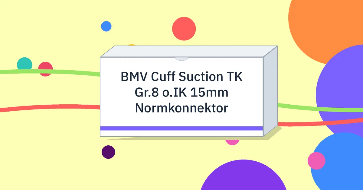 Symbolbild: Packung mit der Aufschrift BMV Cuff Suction TK Gr.8 o.IK 15mm Normkonnektor (PZN 18383384) – Verfügbarkeit und Bezug in Apotheken in Frankfurt am Main