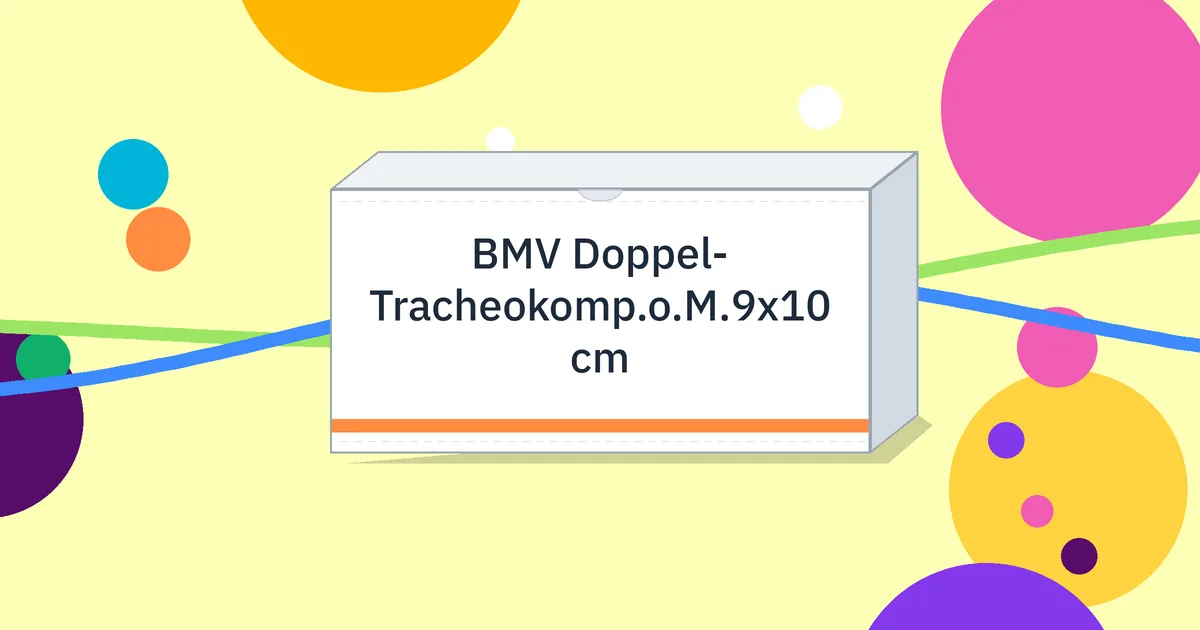 Symbolbild: Packung mit der Aufschrift BMV Doppel-Tracheokomp.o.M.9x10 cm (PZN 10231781) – Verfügbarkeit und Bezug in Apotheken in Frankfurt am Main