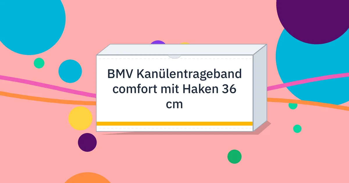 Symbolbild: Packung mit der Aufschrift BMV Kanülentrageband comfort mit Haken 36 cm (PZN 13891839) – Verfügbarkeit und Bezug in Apotheken in Frankfurt am Main