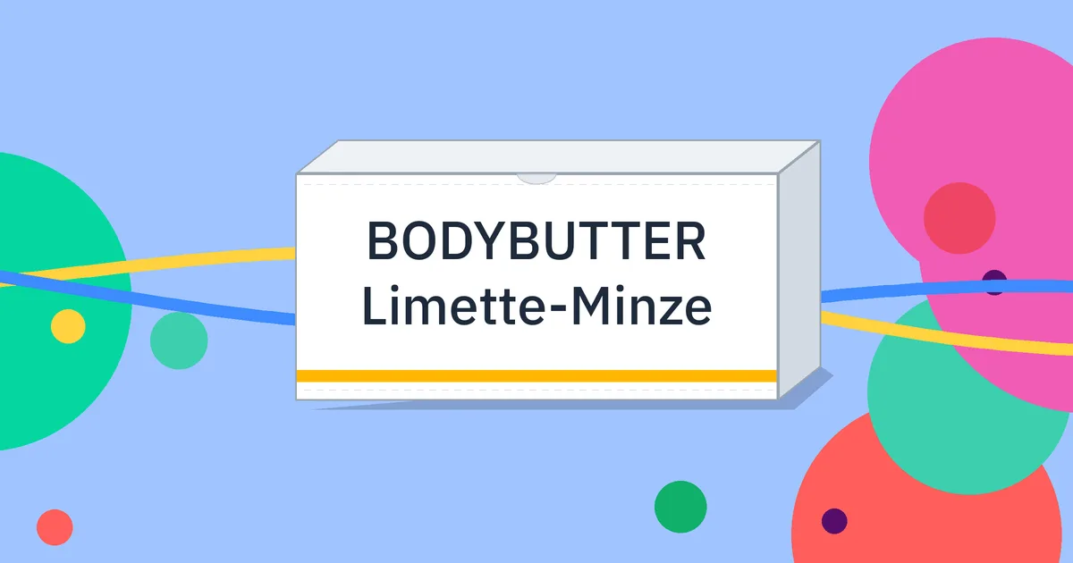 Symbolbild: Packung mit der Aufschrift BODYBUTTER Limette-Minze (PZN 16859859) – Verfügbarkeit und Bezug in Apotheken in Frankfurt am Main