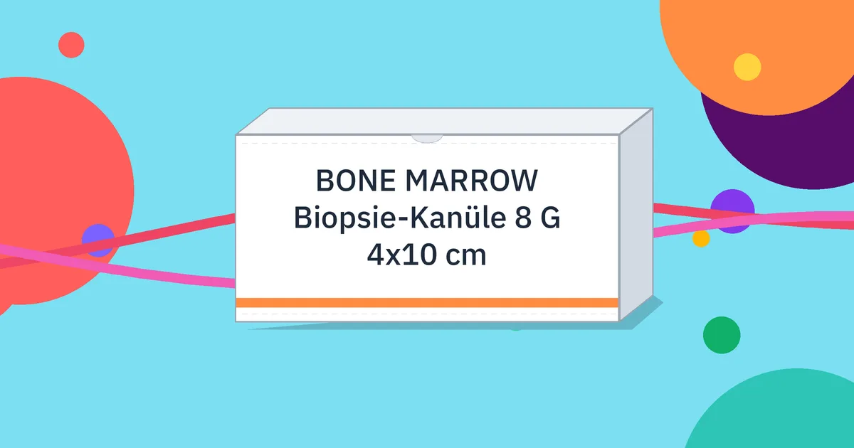 Symbolbild: Packung mit der Aufschrift BONE MARROW Biopsie-Kanüle 8 G 4x10 cm (PZN 20085524) – Verfügbarkeit und Bezug in Apotheken in Frankfurt am Main