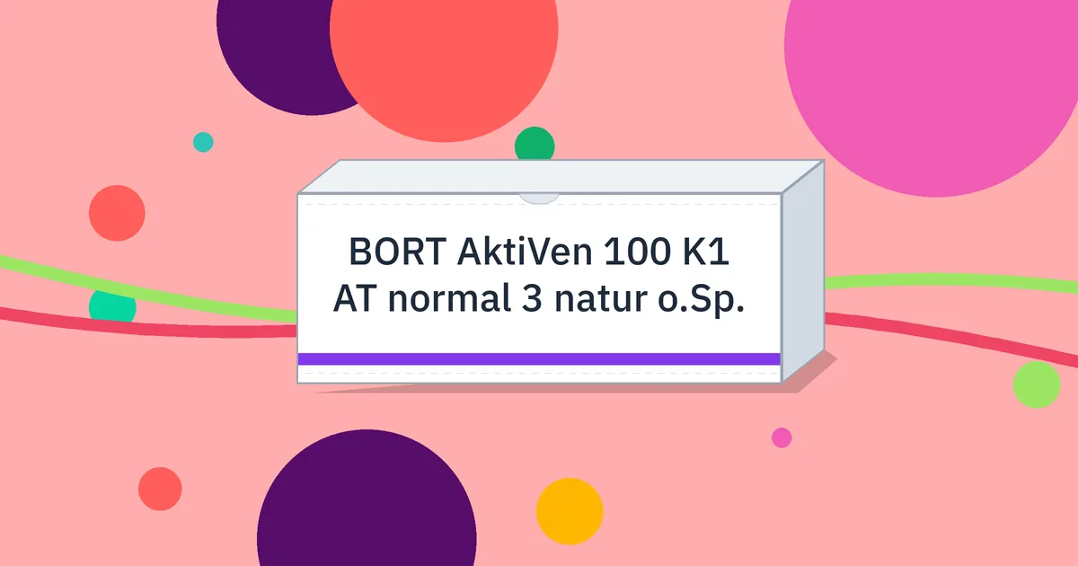 Symbolbild: Packung mit der Aufschrift BORT AktiVen 100 K1 AT normal 3 natur o.Sp. (PZN 13736234) – Verfügbarkeit und Bezug in Apotheken in Frankfurt am Main