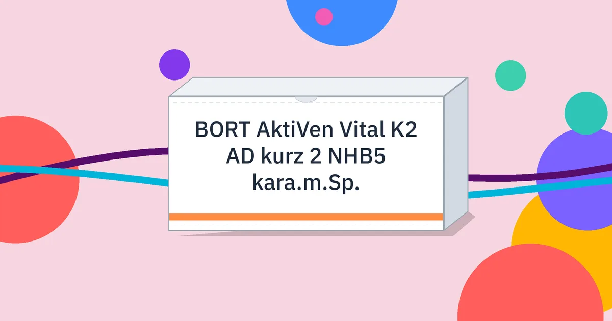 Symbolbild: Packung mit der Aufschrift BORT AktiVen Vital K2 AD kurz 2 NHB5 kara.m.Sp. (PZN 17493001) – Verfügbarkeit und Bezug in Apotheken in Frankfurt am Main