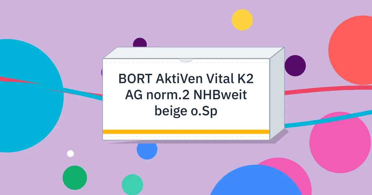 Symbolbild: Packung mit der Aufschrift BORT AktiVen Vital K2 AG norm.2 NHBweit beige o.Sp (PZN 13731567) – Verfügbarkeit und Bezug in Apotheken in Frankfurt am Main