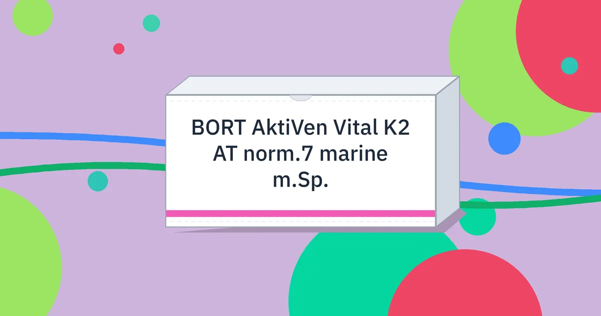 Symbolbild: Packung mit der Aufschrift BORT AktiVen Vital K2 AT norm.7 marine m.Sp. (PZN 13741904) – Verfügbarkeit und Bezug in Apotheken in Frankfurt am Main