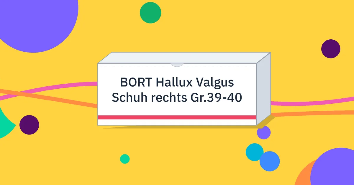 Symbolbild: Packung mit der Aufschrift BORT Hallux Valgus Schuh rechts Gr.39-40 (PZN 08528031) – Verfügbarkeit und Bezug in Apotheken in Frankfurt am Main