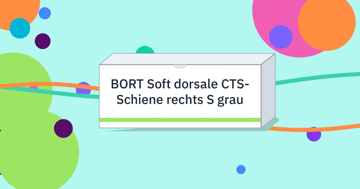 Symbolbild: Packung mit der Aufschrift BORT Soft dorsale CTS-Schiene rechts S grau (PZN 05564262) – Verfügbarkeit und Bezug in Apotheken in Frankfurt am Main