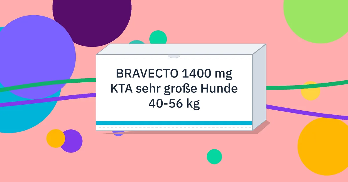 Symbolbild: Packung mit der Aufschrift BRAVECTO 1400 mg KTA sehr große Hunde 40-56 kg (PZN 10985741) – Verfügbarkeit und Bezug in Apotheken in Frankfurt am Main