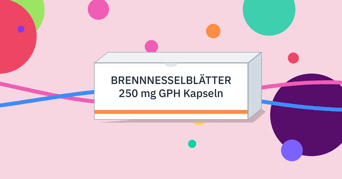 Symbolbild: Packung mit der Aufschrift BRENNNESSELBLÄTTER 250 mg GPH Kapseln (PZN 09721675) – Verfügbarkeit und Bezug in Apotheken in Frankfurt am Main